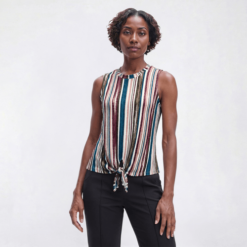 Click here for Womems Cure Sleeveless Tie Front Stripe Blouse prices